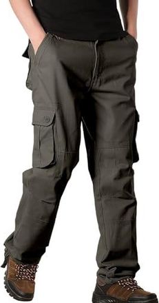 Generic Pantalon cargo décontracté pour homme - Grande taille - Couleur unie - Pantalon cargo tendance - Vêtement de travail confortable - Avec plusieurs poch