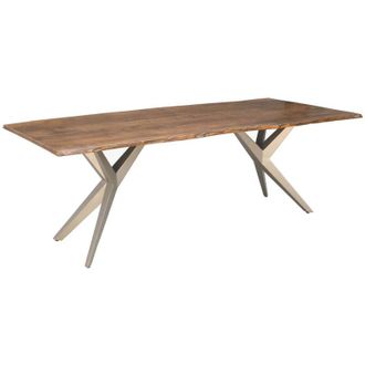 Massivmoebel24 Baumtisch Akazie 140x90x76 natur lackiert Beine silber matt FREEFORM 4 11