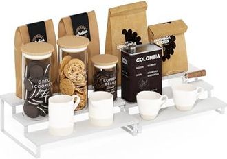 Furinno Ravel 3-st&ouml;ckiger Mehrzweck erweiterbarer, ineinander stapelbarer Gew&uuml;rzregal-Organizer f&uuml;r die K&uuml;chenarbeitsplatte, 2er-Set, Wei&szlig;/Wei&szlig;