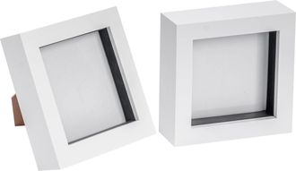 Nicola Spring 3D-Schattenbox-Fotorahmen - 10 x 10 cm (4 x 4 Zoll) - 2 Stück - weiße 3D-Fotorahmen-Bilderrahmenbox, kleine quadratische Vitrine für Kunsthandwerk, An