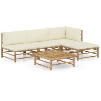 vidaXL Vidaxl - Salon de jardin 5 pcs avec coussins blanc cr&egrave;me bambou