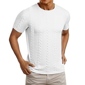 Generic T-shirt d&eacute;contract&eacute; &agrave; manches courtes pour homme avec col rond et design jacquard. T-shirt d&eacute;t&eacute; confortable pour la vie quotidienne, la maison, les so
