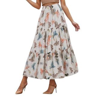 Generic Jupe Longue Velours Côtelé Cargo Bohème Pied Tutu Satinée Jacquard Volant Vert Jersey Ample Longueur Plis du Nouveautés Fleuri Pailletée Electrique Co