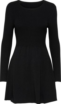 Only Mini Skaterkleid Langarm RIPP Strick Dress Ausgestellt mit Rundhals Kurz Regular Fit ONLALMA, Farben:Schwarz-2,Größe Damen:XL