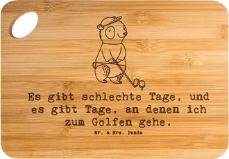 Mr. & Mrs. Panda Bambus - Schneidebrett Panda Golfen - Geschenk, Holzschneidebrett, Sportart, Holzbrettchen, Golfplatz, Bretter, Sportler