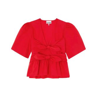Ganni V-Ausschnitt Peplum Bluse - - Blouses & Shirts - Damen - Rot - 2XS