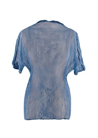 Issey Miyake Blue Pleated Sheer Top