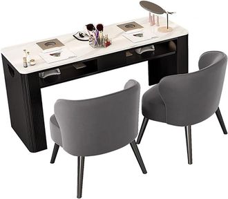 Generic Manicure Table Station Modern Heavy Duty, Marble, with Drawers and Suction, Multifunctional Storage Design, Professional Double-Layer Manicurist,Bl160