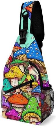 Generic Léger Sacoche Homme Bandouliere Art des champignons colorés Sacs Poitrine Polyester,Antivol Cross Body pour Homme Femme Camping