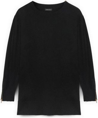 Fiorella Rubino Femme, Pulls, Noir, Taille: 44 FR Pull &agrave; col rond avec fermetures &eacute;clair d&eacute;coratives