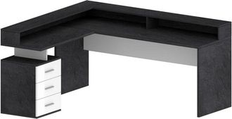 Dmora Schreibtisch Salomone, Eckschreibtisch mit Platte, Mehrzweck-Büroschreibtisch, 180x90h160 cm, Weiß und Schiefer - Dmora