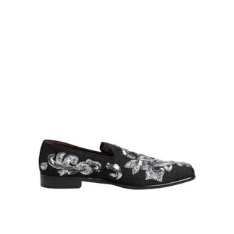 Dolce & Gabbana Schwarze Silber Pailletten Loafers - - Shoes - Damen - Schwarzk - 44 EU