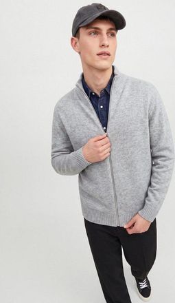 Jack & Jones Strickjacke JJSOHO OLLIE KNIT HIGH NECK ZIP CAR SN Materialmix, locker geschnitten