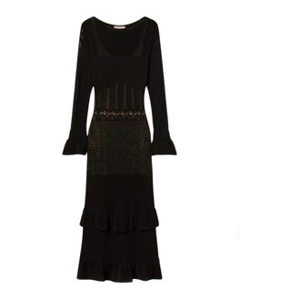 Twinset Femme, Robes, Noir, Taille: 40 FR Robe &agrave; volants &agrave; pois effet transparent