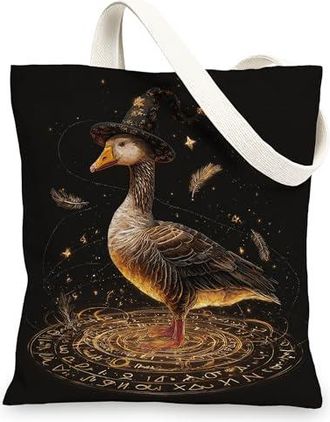 Generic Sac fourre-tout en toile doie fantaisie, sac dépicerie réutilisable, léger et lavable avec bandoulière, noir, 13x15 Inch