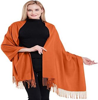 CJ Apparel Orange Citrouille Couleur Unique Style Tissé en Sergé 100% Cachemire Châle Echarpe Manteau Etole Plaid Pashmina Nouvelle