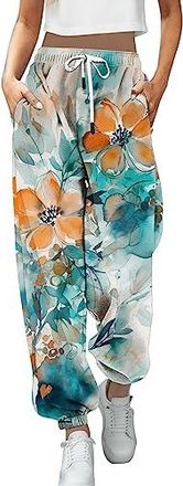 Generic Pantalon de Sudation Femme Amincissante - Pantalon de Sport élastique Ample avec Poches imprimées pour Femme Pantalon de Sport imprimé à la Mode Jean 