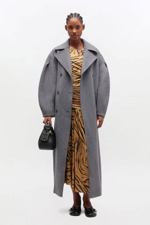 Ganni Caban long oversize en laine grise Pewter