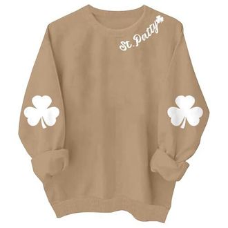 Generic Pull à manches longues pour femme - Coupe décontractée - Col rond - Avec capuche - Pour la Saint-Patrick - Imprimé graphique amusant - Lettres imprimé