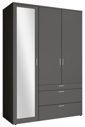Livetastic Dreht&uuml;renschrank, Graphit, Kunststoff, 4 F&auml;cher, 3 Schubladen, 135x195x56 cm, Schrankfront mit Spiegel, Schlafzimmer, Kleiderschr&auml;nke, Dreht&uuml;renschr&auml;n