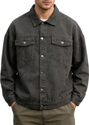 Generic Veste en jean surdimensionn&eacute;e pour homme - Coupe d&eacute;contract&eacute;e - Style d&eacute;contract&eacute; - Style d&eacute;contract&eacute; - Pour le printemps et lautomne, gris fonc&eacute;, XL