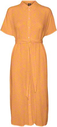 Vero Moda Damen Vmmenny Calf Shirt Dress WVN Ga Kleid, Georgia Peach/AOP:melin, L EU