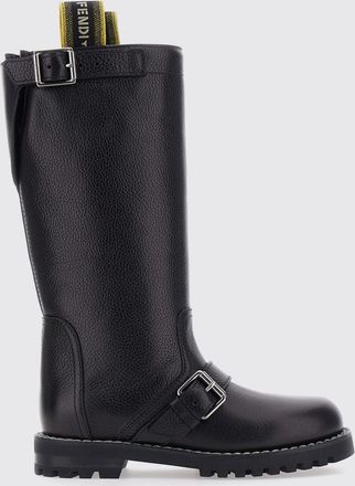 Fendi Biker-Stiefel aus genarbtem Kalbsleder mit Jacquard-Logo