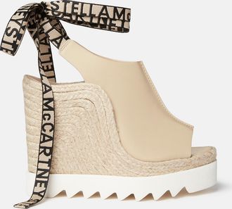 Stella McCartney Gaia Alter Mat Peeptoe Wedge Espadrilles, Woman, Sand, Size: 41