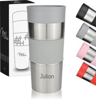 Milu Thermobecher mit Gravur - 350ml - Geschenkidee personalisiertes Geschenk Geburtstagsgeschenk Muttertag für Männer Frauen Mama Papa Freundin (350ml, Gr