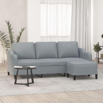 vidaXL 3-Sitzer-Sofa mit Hocker Hellgrau 180 cm Stoff - Vidaxl