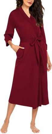 Ekouaer Peignoir pour Femme Long Bride Doux Tricoter Maternité Vêtements de Nuit Rouge XL