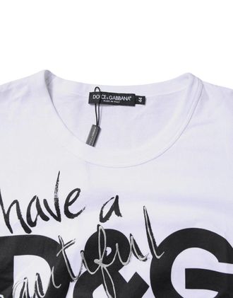 Dolce & Gabbana Mens White Graphic Print Cotton Crew Neck T-Shirt