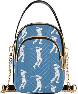 Mnsruu Petit sac &agrave; bandouli&egrave;re en cuir pour femme Motif joueur de golf Bleu