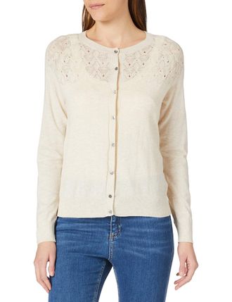 Noa Noa Womens Essential Cotton, Long Sleeve Cardigan Sweater, Light Brown Melange, XXS