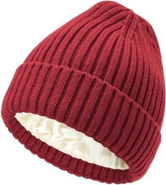 Dreshow Bonnet dhiver pour Femmes Hommes Bonnet Doubl&eacute; Satin Doux et Chaud Beanie Hiver avec Doublure Soyeuse Tricot&eacute; Chapeau Unisexe