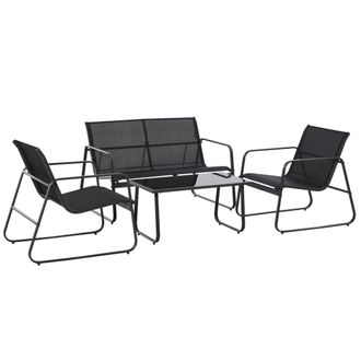 OUTSUNNY Set Tavolino, Panchina E 2 Sedie Da Giardino E Texteline Nero