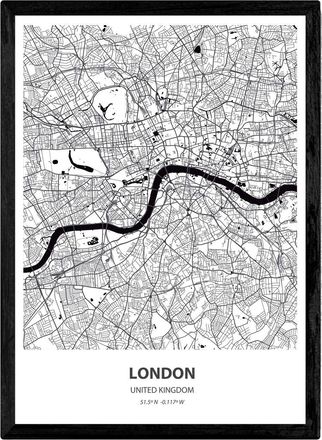 Nacnic Poster mit Karte von London - UK. Sheets St&auml;dte UK Meere und Fl&uuml;sse in schwarz und wei&szlig;. A3