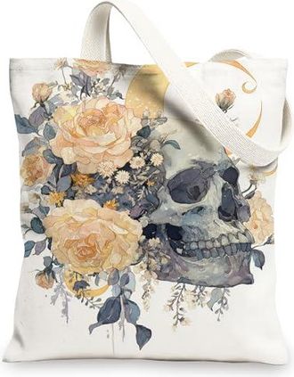 Generic Sacs fourre-tout vintage en toile motif tête de mort artistique, réutilisables, légers et lavables avec bandoulière pour salle de sport, voyage, plage