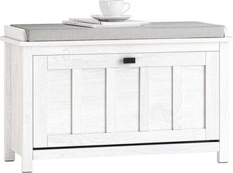 SoBuy Sobuy - FSR161-W Banc à Chaussures avec Coussin Rembourrée 1 Abattant, Banc de Rangement Meuble Chaussures pour Entrée, Blanc Vintage