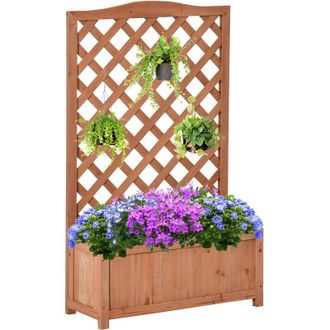 OUTSUNNY Jardini&egrave;re avec treillis - bac &agrave; fleurs - jardini&egrave;re sur pied - dim. 70L x 28l x 117H cm - fond &agrave; lattes - bois sapin pr&eacute;-huil&eacute;