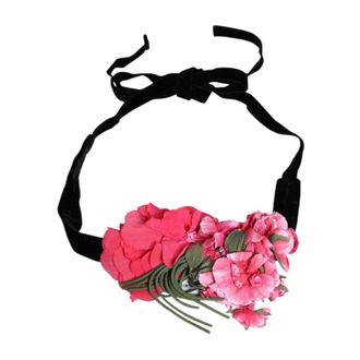 Dolce & Gabbana Velours Floral Applikation G&uuml;rtel mit Bindeband - - Accessories - Damen - Schwarzk - ONE SIZE