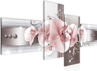Runa Art Bild Modern Blumen Orchidee - Made in Germany - Wandbilder Abstrakt Grau Rosa 4 Teilig 008342b