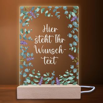 Indigos UG LED Lampe personalisiert - Lavendel - Wunschtext - Spruch, Wunschname - personalisiertes Nachtlicht - Familie, Geschenk, Geburtstag, Weihnachten - opt