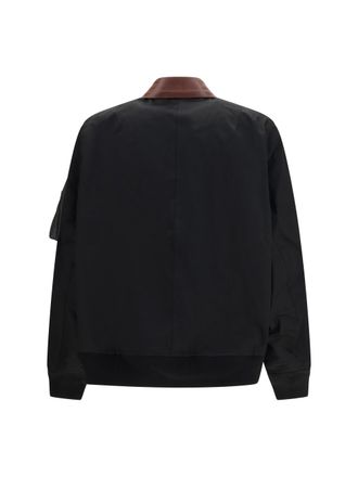 sacai Mens Cotton Bomber Jacket With Leather Details Black