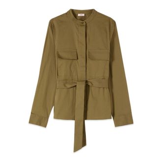 Oltre Popeline-Hemd mit G&uuml;rtel - - Jackets - Damen - Gr&uuml;n - 3XL
