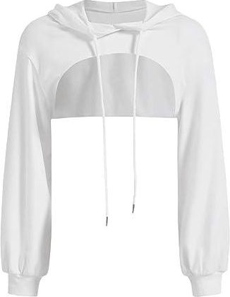 Generic Pull à capuche pour femme à manches longues - Crop Tops pour femme - Pull court - Sweat à capuche ultra court - Col rond - Chemises à capuche - Couleu