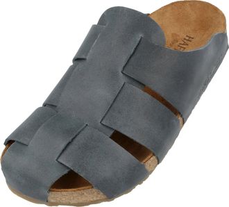 Haflinger Bio Pius Leder Pantolette Sandale Korkfußbett Unisex Dunkelblau (Bali 835), Gr 37