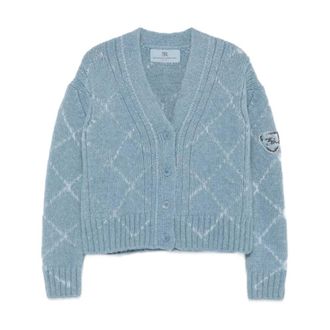 Ermanno Scervino Femme, Pulls, Bleu, Taille: 40 FR Cardigan en mélange dalpaga et de mérinos avec motif losanges