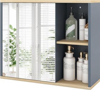 Giantex COSTWAY Spiegelschrank Bad, verstellbare Ablage & 2 offene F&auml;cher, Badezimmerschrank mit Spiegel, Badschrank h&auml;ngend, Badezimmer H&auml;ngeschrank Holz, 60