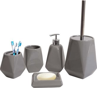 Mendler 5-teiliges Badset HWC-C71AM, WC-Garnitur Badezimmerset Badaccessoires, Keramik - grau